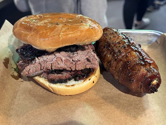 A brisket sandwich that's more photogenic than most Instagram influencers, with a Texas Twinkie sidekick that's ready for its close-up.