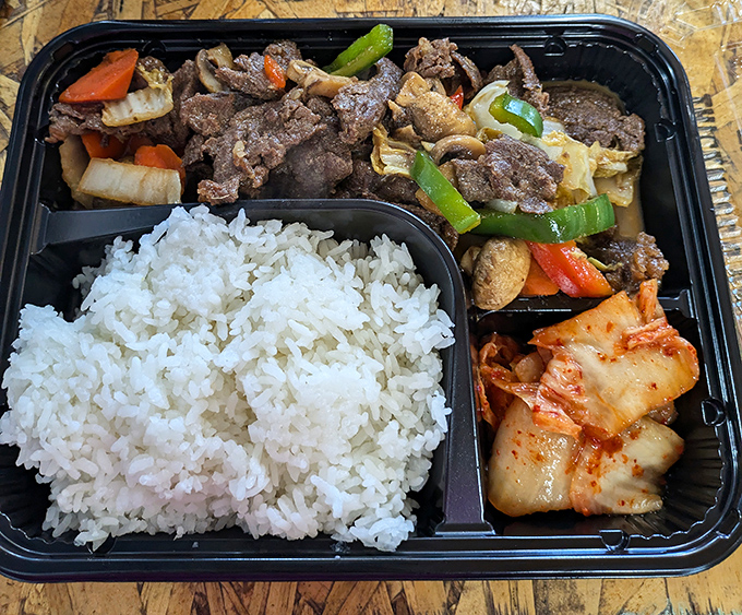 A taste of Seoul in Colorado! This bulgogi bento brings Korean flavors to the Rockies, proving diversity is delicious.
