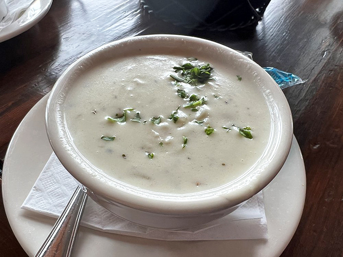 Warning: This cup of chowder may cause spontaneous happiness and an irresistible urge to lick the bowl clean.