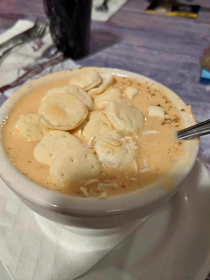 Clam chowder that's thicker than a Stephen King novel. Each spoonful is a creamy journey through Flavor Town.