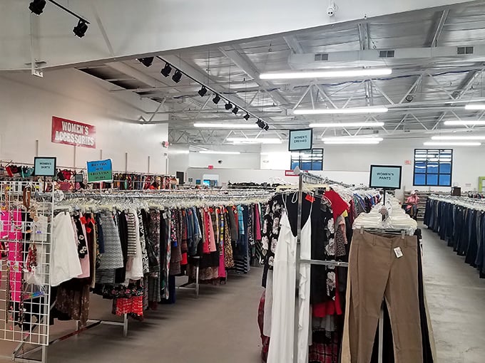 A sea of hangers as far as the eye can see. It's like a choose-your-own-adventure book, but with clothes!
