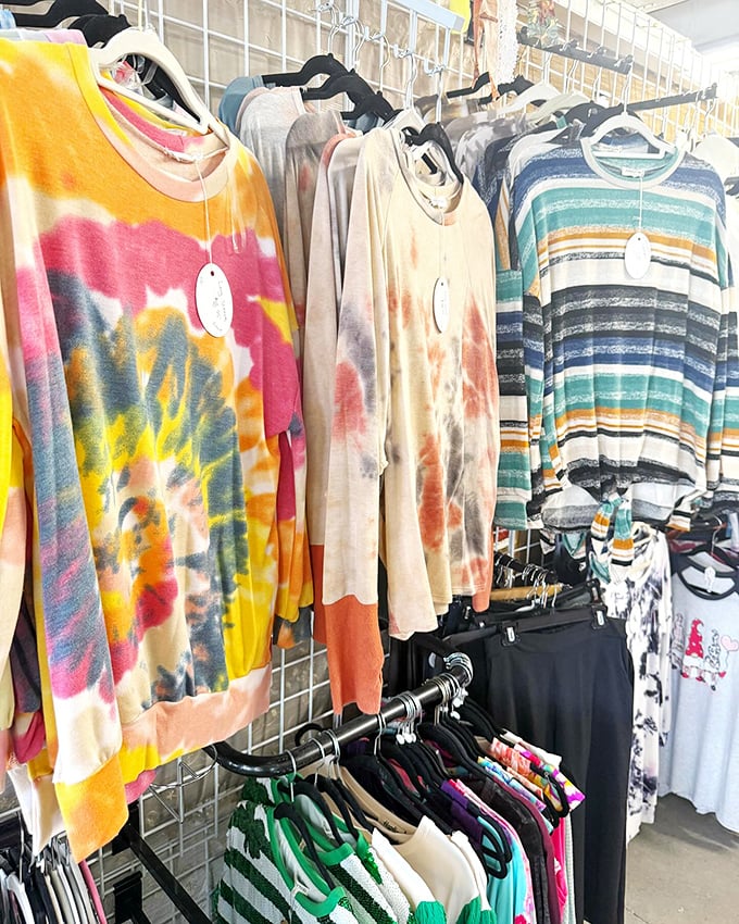 Tie-dye dreams and striped serenades – this clothing rack is like Woodstock meets "The Brady Bunch" in the best way possible.