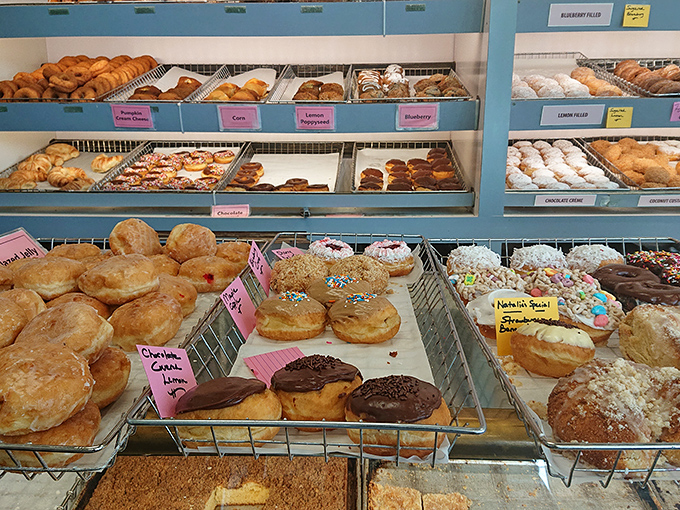 A rainbow of fried delights! Donut Dip's display case is a kaleidoscope of colors and flavors that'll make your inner child (and outer adult) jump for joy.