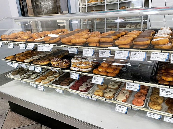 Donut nirvana achieved! This display case is the stuff of sweet dreams and New Year's resolution nightmares.