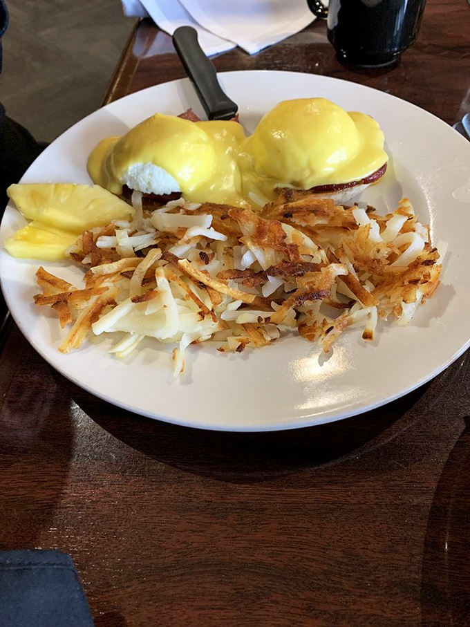 Eggs Benedict, you beautiful golden goddess. These perfectly poached eggs nestled on crispy hash browns are the breakfast of champions &ndash; and really, really hungry regular folks.