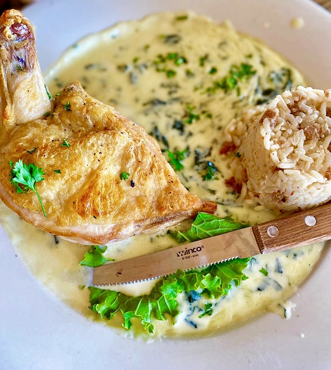 Who knew chicken could swim? This French-cut beauty is basking in a sea of flavor that'll make you say "ooh la la!"