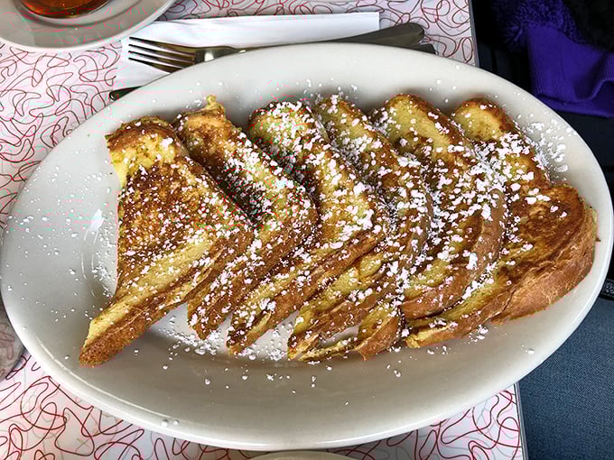 French toast that's dressed for success. Powdered sugar snow on golden bread mountains&mdash;a Vermont landscape you can actually eat.