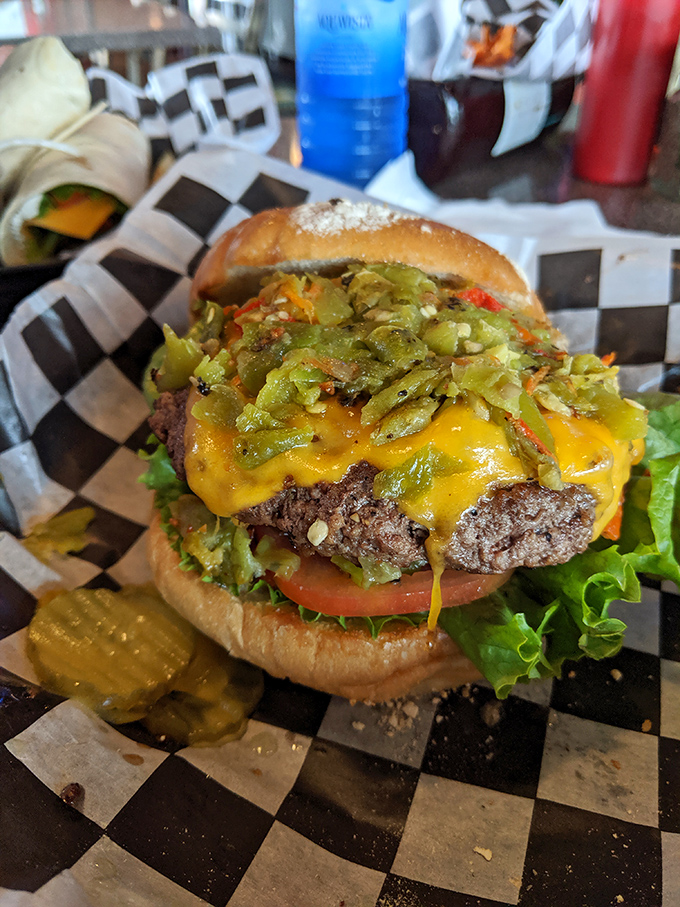 Warning: This burger may cause spontaneous yodeling! The Green Chili Cheeseburger is Albuquerque's answer to the question, "How do we make paradise edible?"