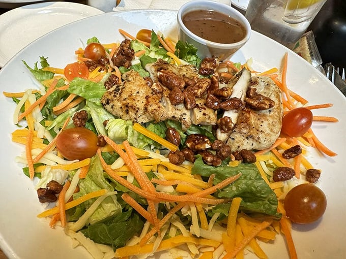 A salad that doesn't feel like punishment&mdash;grilled chicken, candied pecans, and fresh veggies make eating your greens feel like a reward, not a chore.