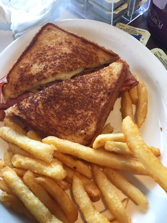 Grilled ham and cheese: comfort food that hugs your soul. This golden-brown beauty is what sandwich dreams are made of, folks.