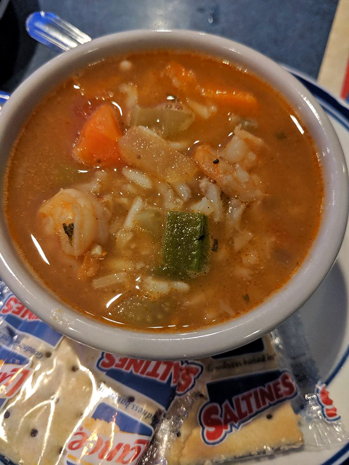 A bowl of gumbo that's like a warm, spicy hug from the Gulf Coast. Comfort food with a Cajun kick!