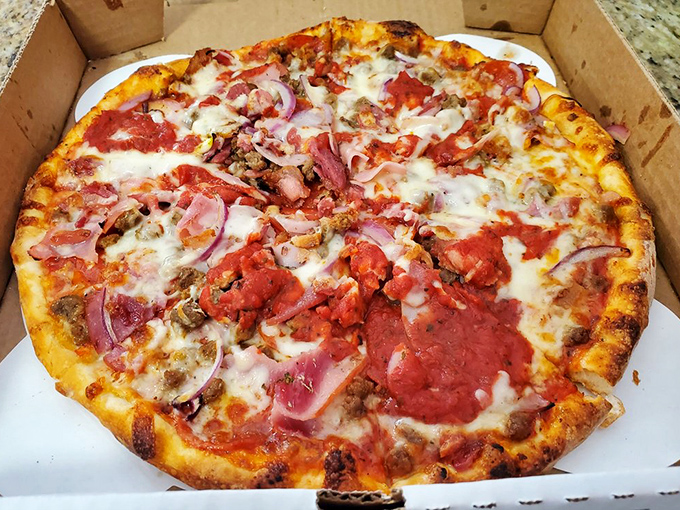 The "Super Pizza" - because sometimes, more is more. It's not just a meal, it's a delicious geometry lesson in circular perfection.