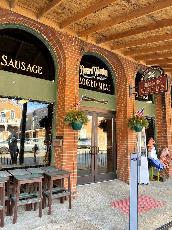 The Hermann Wurst Haus promises sausage nirvana behind those brick arches &ndash; where German culinary traditions are preserved with the reverence of sacred texts.