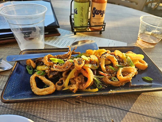 Calamari with a kick! This Huracan Calamari is bringing the heat faster than a tropical storm, but with 100% more deliciousness and zero property damage.