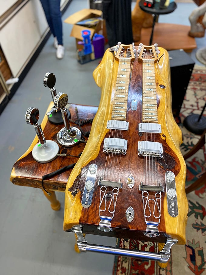 Strum's the word! This lap steel guitar is ready to slide right into your heart—and maybe your living room if you're feeling groovy.