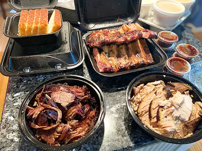The barbecue sampler that makes choosing unnecessary. Like a meat-lover's greatest hits album on a tray.
