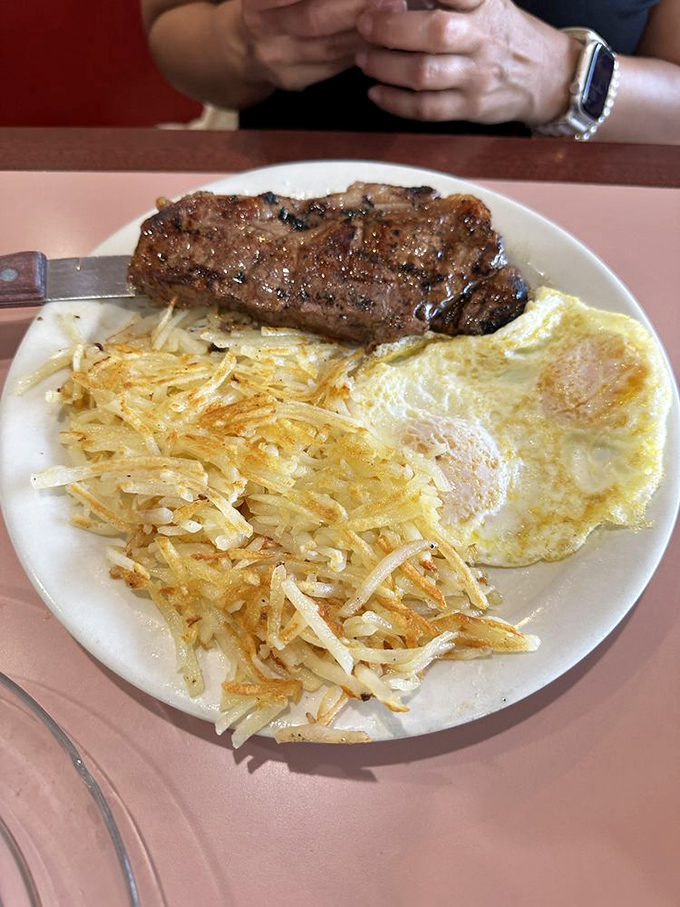 Who needs the Big Apple when you've got this New York Steak? Served with eggs and hash browns, it's a breakfast fit for the Chairman of the Board himself.