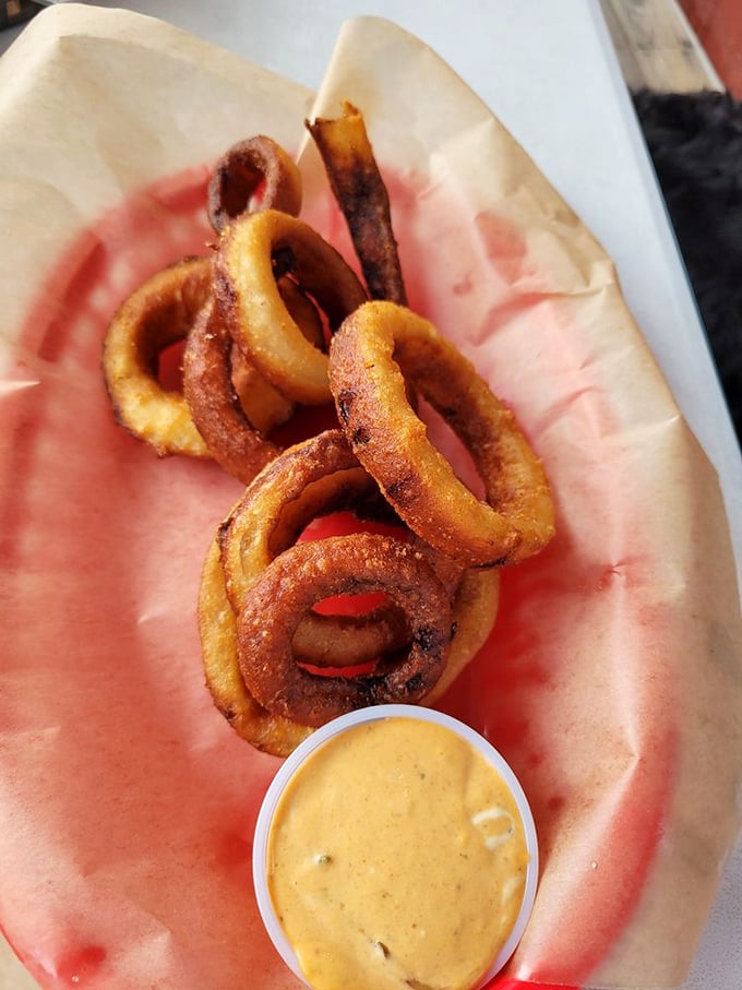 Crispy, golden rings of joy! These onion rings are the jewelry of the food world - accessorize your meal with a stack.