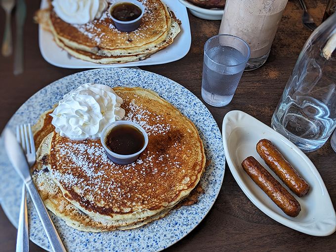 These pancakes aren't just round&mdash;they're discs of joy, their golden surfaces collecting maple syrup in tiny pools of breakfast bliss.