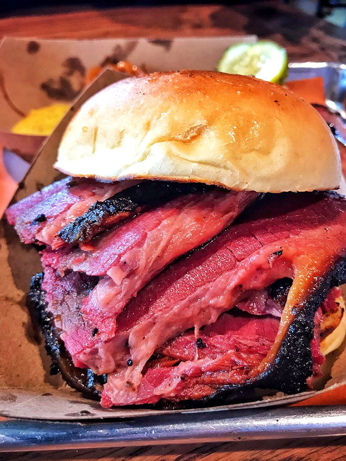 Not just any sandwich&mdash;this pastrami masterpiece has the kind of bark that makes neighboring dogs jealous. Pink perfection between bread.