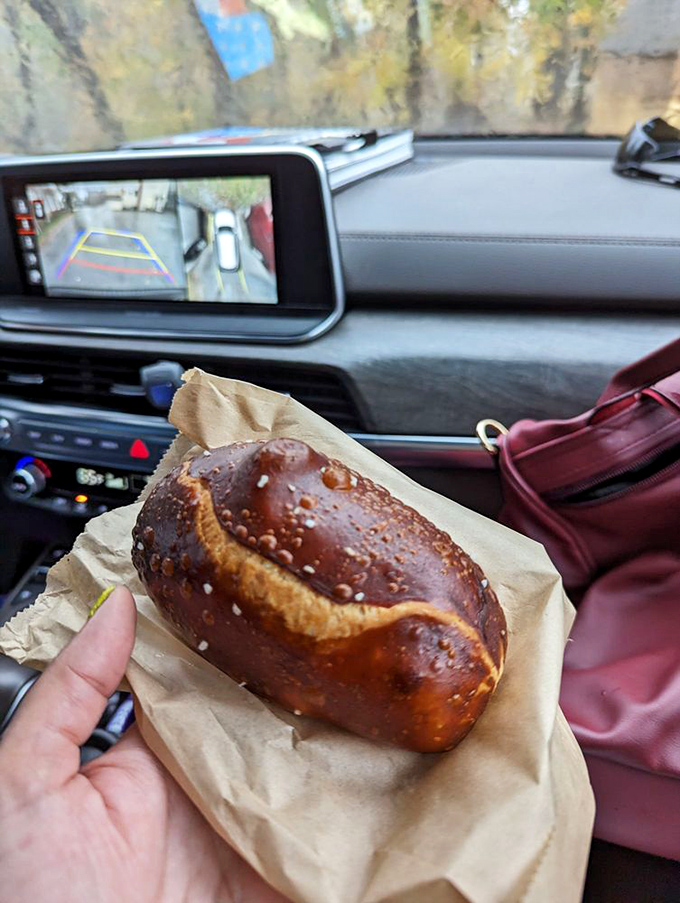 The pepperoni roll: West Virginia's edible hug! This golden-brown beauty is ready for its car selfie. Road trip fuel, upgraded.