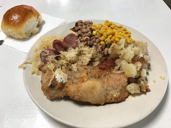 Southern comfort on a plate. When pork chops, black-eyed peas, and potatoes get together, they're not just a meal&mdash;they're a committee meeting on satisfaction.