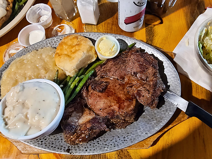 Meat lovers, rejoice! This prime rib feast is like a hug for your taste buds, complete with all the comforting sides you crave.