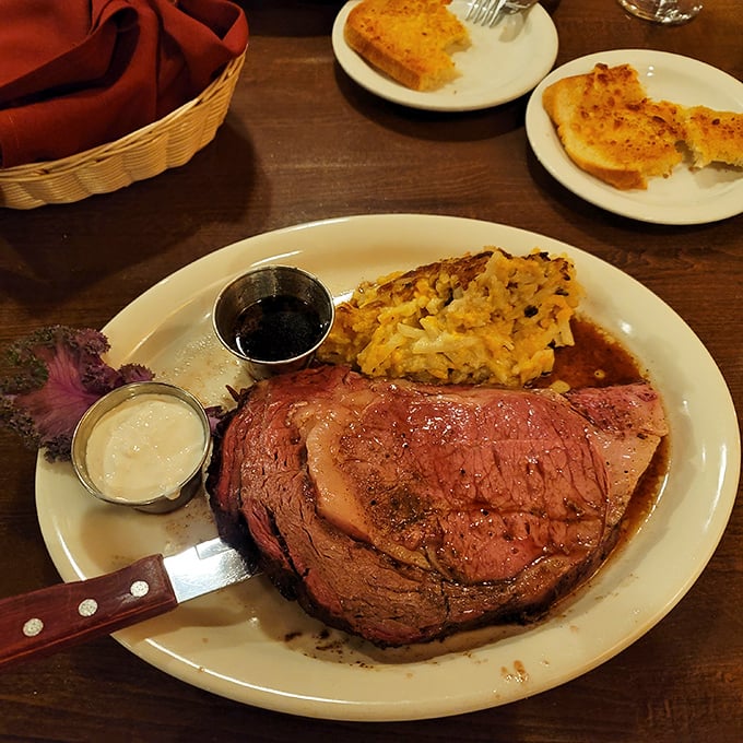 A feast fit for a king! This prime rib platter isn't just a meal; it's a carnivorous adventure that'll have you planning your next visit before the last bite.