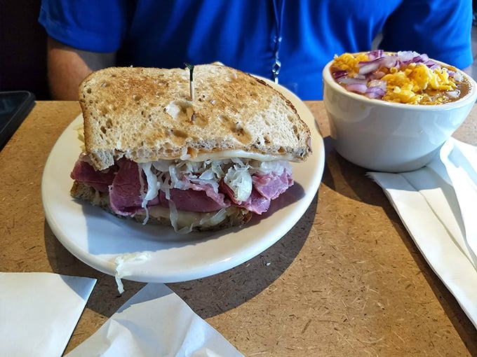 Layers of joy between bread! This Reuben is like a warm hug for your taste buds.
