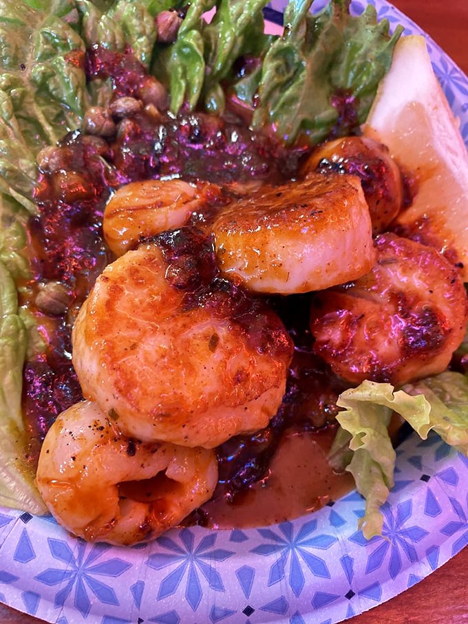 Who knew scallops could get a suntan? These golden beauties are basking in a sauce so good, you'll want to bottle it and wear it as perfume.