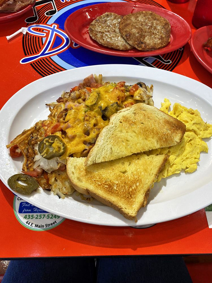 Southwest loaded hash browns: Where potatoes go to fulfill their destiny. It's a mountain of flavor that would make the Rockies jealous.