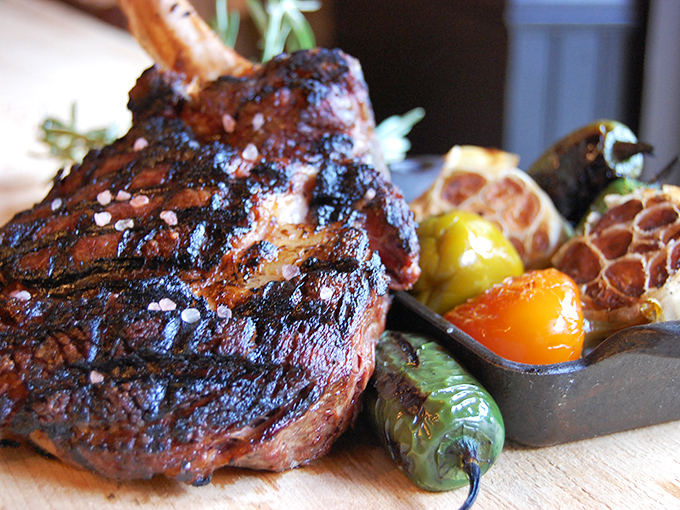 Steak so juicy, it could solve California's drought problem. Those grilled veggies are the perfect supporting cast.