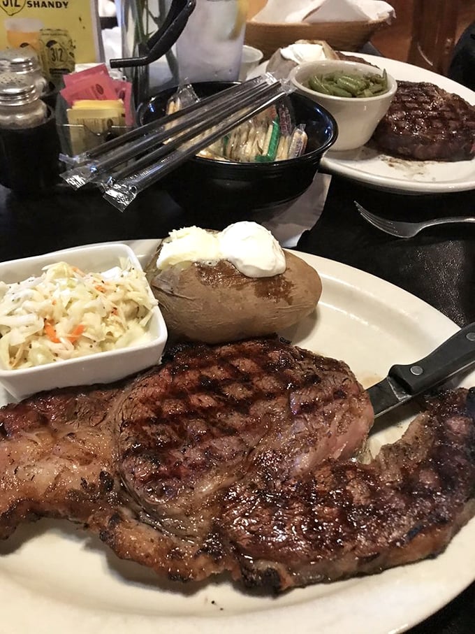 A feast fit for a cattle baron! This spread has more sides than a geometry textbook, but the steak's still the star of the show.