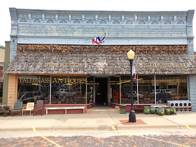 Tallgrass Antiques offers treasures with stories to tell, housed under a wooden-shingled awning that's practically an antique itself.