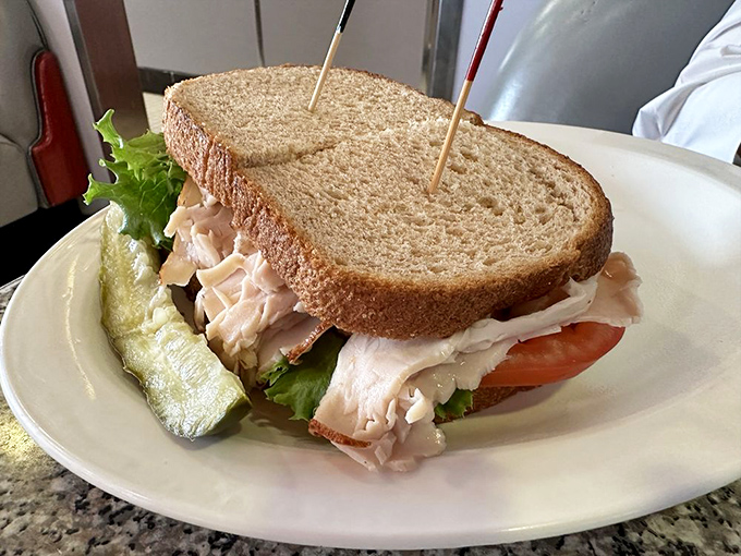 A sandwich so hearty, it could fuel a potato farmer through harvest season. Bonus points for the wavy chips on the side!