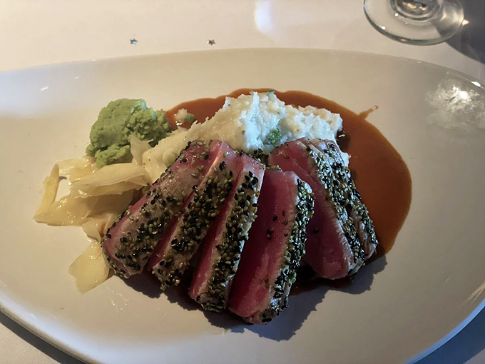 Ahi tuna that's so perfectly seared, it could make a vegetarian reconsider their life choices. A work of art on a plate!