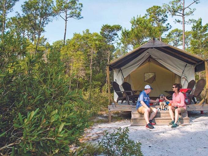 Glamping, Eufaula style! Who says roughing it can't be comfortable? It's like your living room decided to take a nature walk.
