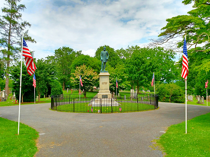 Stars, stripes, and a tribute to the past. This memorial stands as a solemn reminder of those who shaped our nation's story.