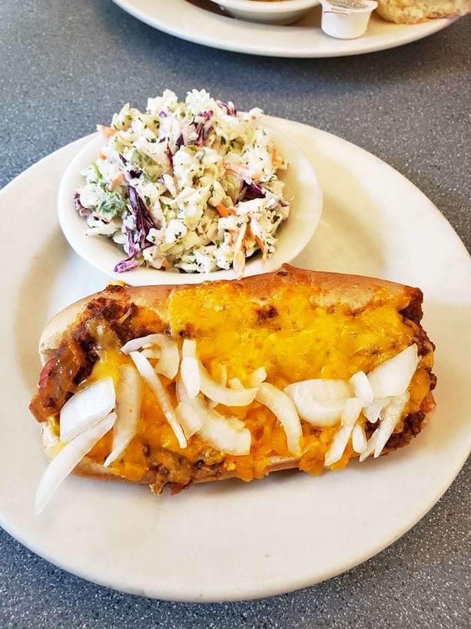 Hot diggity dog! This chili-smothered masterpiece is what food dreams are made of. Napkins required, but dignity optional.