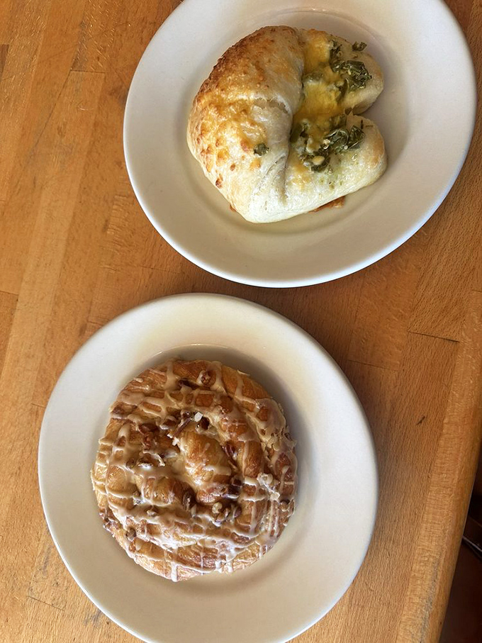 Double the delight: A buttery croissant and glazed Danish that would make any European baker proud.