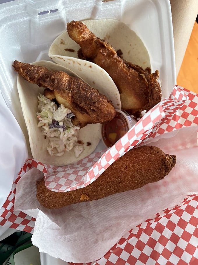 A tale of two tastes: crispy fish tacos meet all-American corn dog. It's a culinary odd couple that just works!