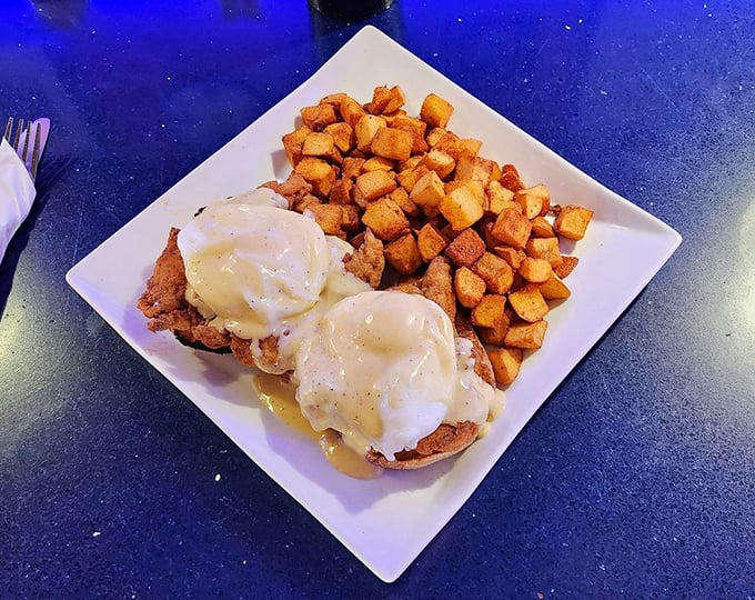Benedict Arnold may have been a traitor, but this Eggs Benedict is loyal to flavor. A breakfast rebellion on a plate!