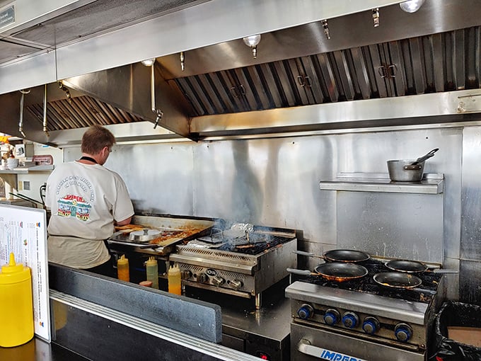 Where the magic happens! This open kitchen is like a breakfast ballet, with short-order cooks as the principal dancers.