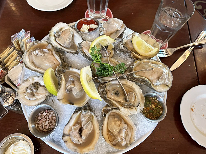 Oysters on ice: nature's way of saying, "Hey, you deserve a little luxury!" Each one's a tiny ocean adventure waiting to happen.