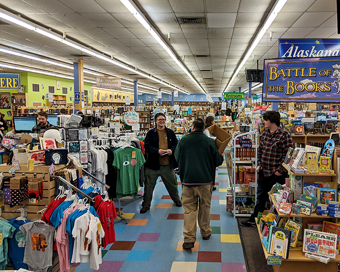 "I came for one book, I swear!" A familiar scene unfolds as shoppers navigate the tempting maze of tomes.