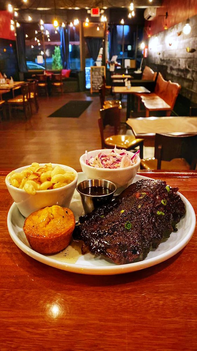 A feast fit for a king! This spread of ribs and sides is enough to make any BBQ enthusiast weak at the knees.