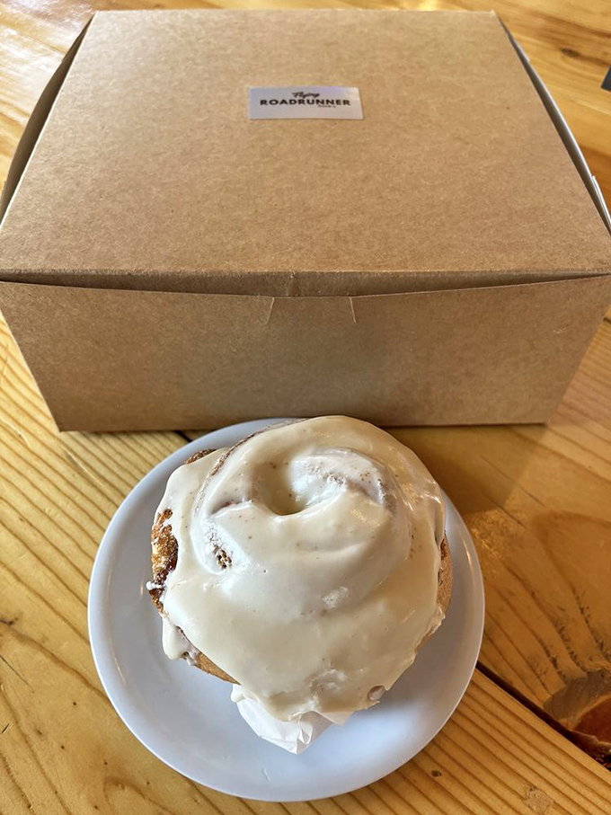 A sight for sore eyes and hungry stomachs! This cinnamon roll is dressed up and ready for its close-up &ndash; and your taste buds.
