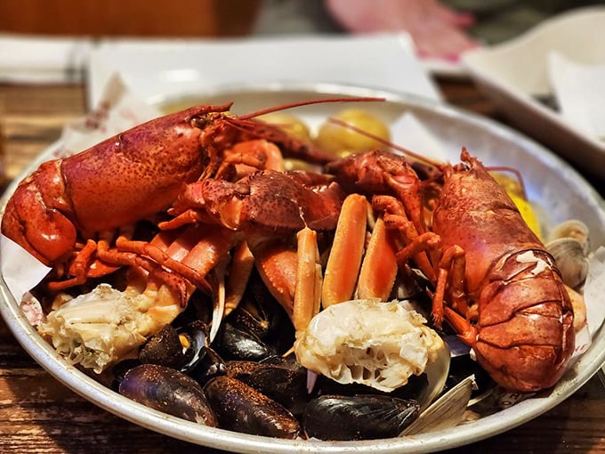 Seafood extravaganza alert! This platter is like an all-star lineup of ocean's finest. Lobster, mussels, and more - it's a party on a plate!