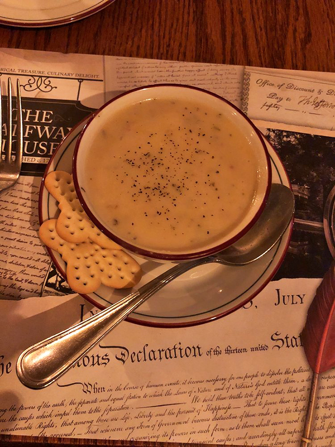 A bowl of liquid comfort, served with a side of history. This soup looks like it could warm both body and soul.