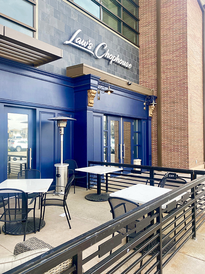 Law's Chophouse: Blue facade, outdoor seating &ndash; it's like a beach vacation, but with more cow and less sand.